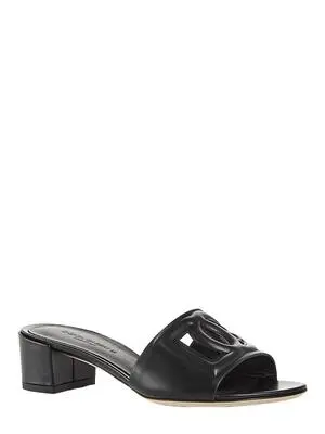 Dolce & Gabbana Block Heel Leather Slide Sandals - Black