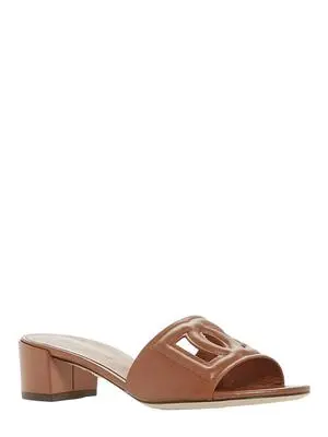 Dolce & Gabbana Block Heel Leather Slide Sandals - Light Brown