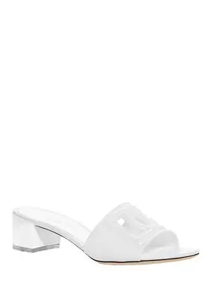 Dolce & Gabbana Block Heel Leather Slide Sandals - White