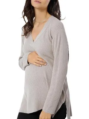 INGRID & ISABEL Side Zip Nursing Sweater - Beige