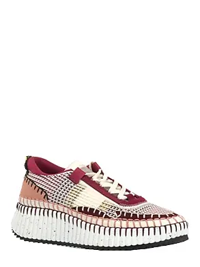 Chloé Nama Woven Platform Sneakers Dark Ruby