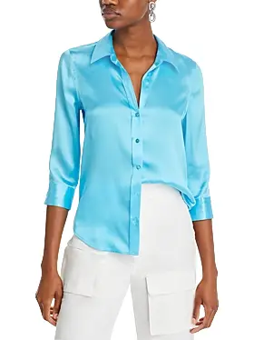 L'Agence L'AGENCE Dani Silk Charmeuse Blouse Aqua