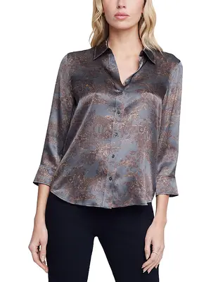 L'Agence L'AGENCE Dani Silk Charmeuse Blouse Charcoal Multi