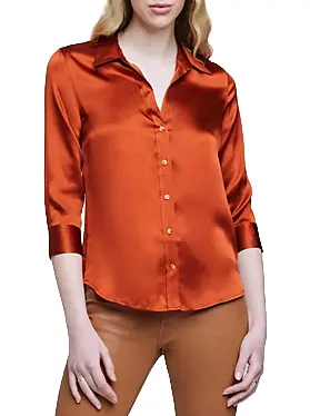 L'Agence L'AGENCE Dani Silk Charmeuse Blouse Clay