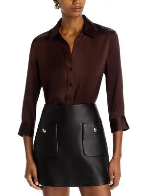 L'Agence Dani Silk Charmeuse Blouse - Coffee Bean