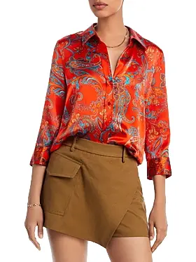 L'Agence L'AGENCE Dani Silk Charmeuse Blouse Fire Red