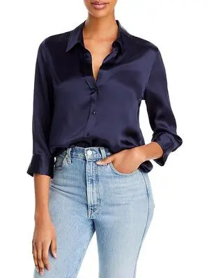 L'Agence L'AGENCE Dani Silk Charmeuse Blouse Midnight