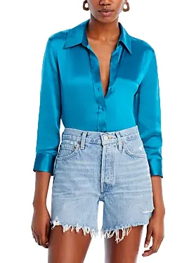 L'Agence L'AGENCE Dani Silk Charmeuse Blouse Neon Blue