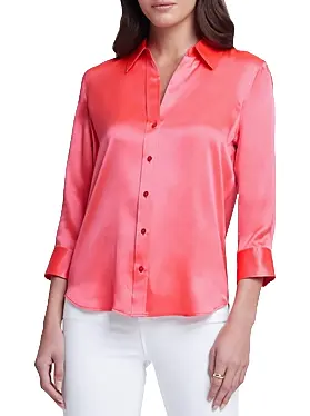 L'Agence L'AGENCE Dani Silk Charmeuse Blouse Neon Coral
