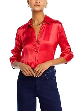 L'Agence L'AGENCE Dani Silk Charmeuse Blouse Red Allover