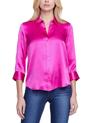 L'Agence L'AGENCE Dani Silk Charmeuse Blouse Star Ruby