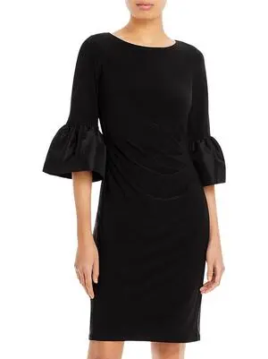Adrianna Papell Short Draped Bell Sleeve Jersey Dress - Black