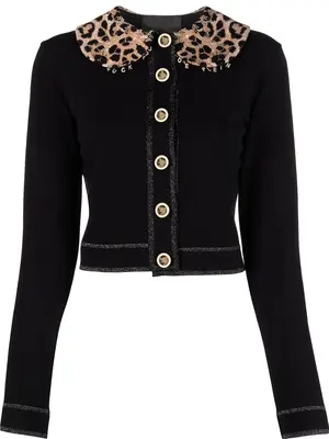 Philipp Plein Leopard Print Collar Cardigan - Black