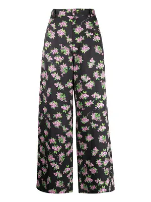 Natasha Zinko Floral-print Cropped Trousers - Black