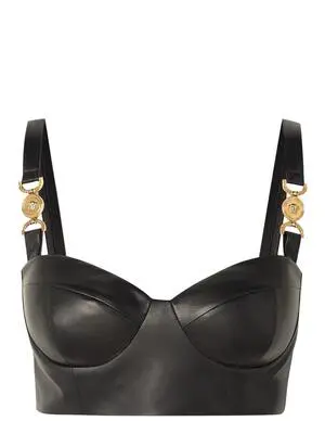 Versace Icons Embellished Jersey-panel Leather Bustier Top - Black