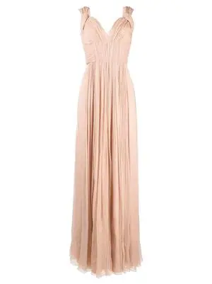 Alberta Ferretti Sleeveless Gathered V-neck Evening Dress - Neutrals