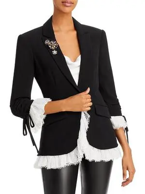 Cinq À Sept Roxie Lace Trim Blazer - Black/ivory