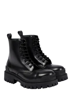 Balenciaga Strike Leather Ankle Boots - Black