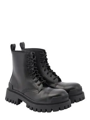Balenciaga Strike Leather Ankle Boots - Black