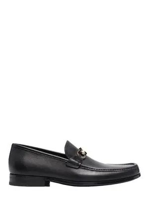 FERRAGAMO Gancini-plaque Leather Loafers - Black