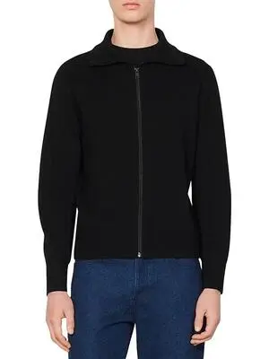 Sandro Zip-front Wool Cardigan - Black