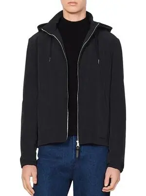Sandro Hooded Zip-front Tech Jacket - Navy Blue