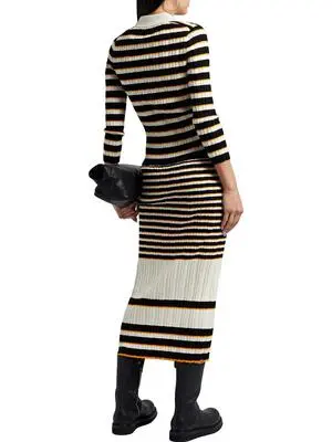 Theory Striped Ribbed Cotton-blend Midi Skirt - Cream