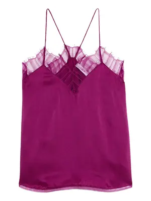 IRO PARIS Berwyn Lace-Trimmed Silk-Charmeuse Camisole Violet