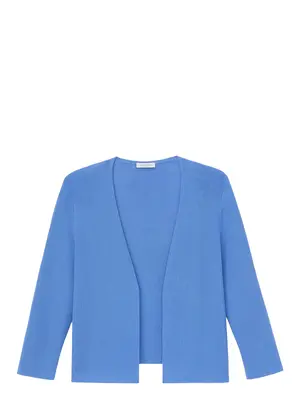 Lafayette 148 New York Fine Voile Open Front Cropped Cardigan Blue Iris