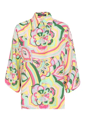 Dolce & Gabbana Abstract-print Silk Shirt - Blue