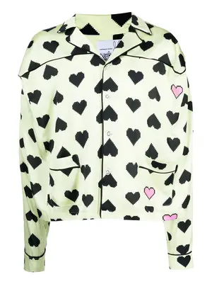 Natasha Zinko Pixel Heart Print Shirt - Green
