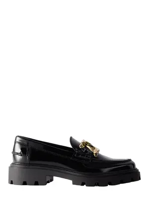 TOD'S Gomma Pesante Glossed-leather Loafers - Black