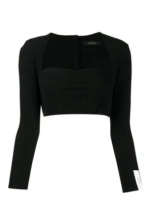 Rokh Cropped Sweetheart Neck Top - Black