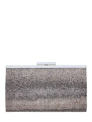 Nina Crystal Frame Clutch - Gunmetal Metallic