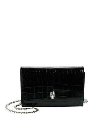 Alexander McQueen Mini Skull Croc-embossed Shoulder Bag - Black