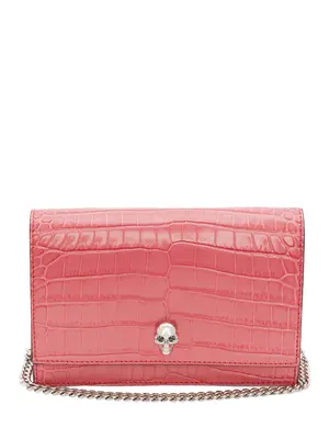 Alexander McQueen Alexander McQueen Mini Skull Croc-Embossed Shoulder Bag Coral