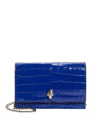 Alexander McQueen Alexander McQueen Mini Skull Croc-Embossed Shoulder Bag Washed Indigo