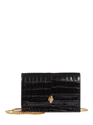 Alexander McQueen Mini Skull Croc Embossed Leather Bag - Nero