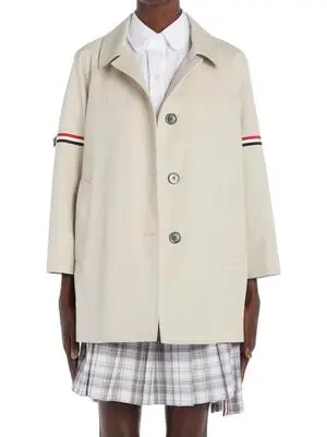 Thom Browne Waterproof Twill Car Coat With Grosgrain Armbands - Khaki