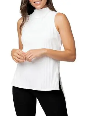 GIBSONLOOK GIBSONLOOK Ribbed High-Low Mock Neck Tunic Tank Ivory
