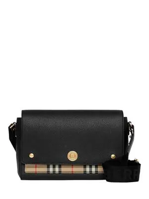 Burberry Note Leather & Vintage Check Crossbody Bag - Black