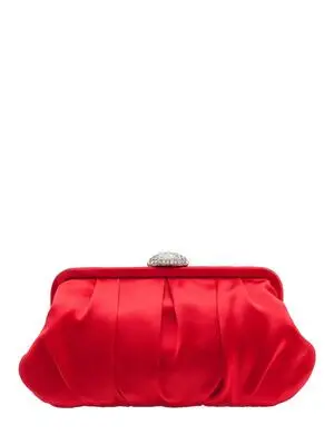 Nina Concord Pleated Satin Frame Clutch - Red Rouge
