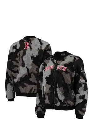 THE WILD COLLECTIVE Boston Red Sox Camouflage Sherpa Full-zip Bomber Jacket - Black