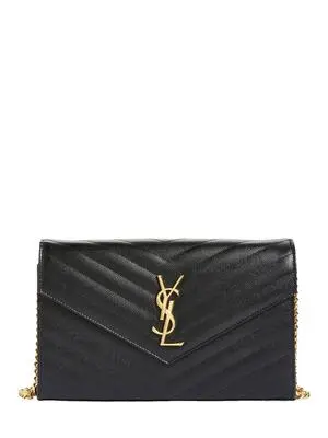 Saint Laurent Cassandre Matelassé Leather Wallet On A Chain Noir