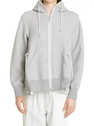Sacai Ma-1 Side Gusset Sponge Hoodie Light Grey