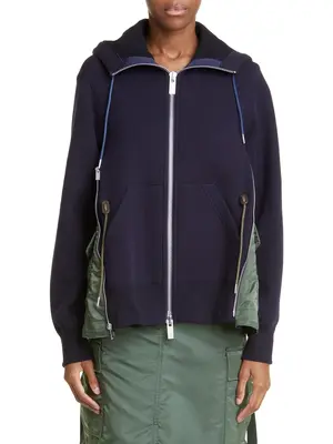 Sacai Ma-1 Side Gusset Sponge Hoodie Navy