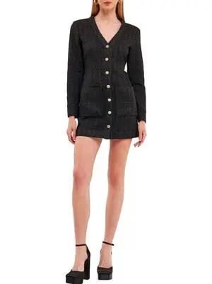 Endless Rose Textured Long Sleeve Mini Dress - Black