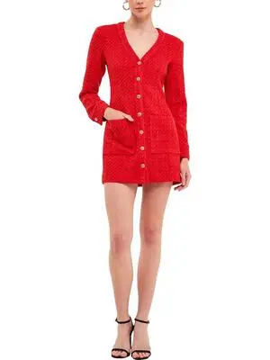 Endless Rose Endless Rose Textured Long Sleeve Mini Dress Red