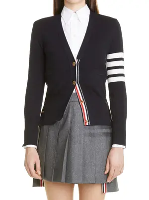 Thom Browne Thom Browne Milano Stitch V-Neck 4-Bar Cardigan Navy
