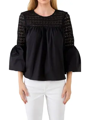 Endless Rose Endless Rose Bell Sleeve Lace Poplin Blouse Black